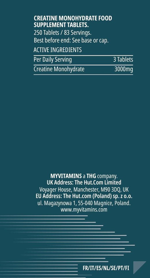 MyProtein Creatine Monohydrate 250 Tablets - Unflavoured, Performance ...