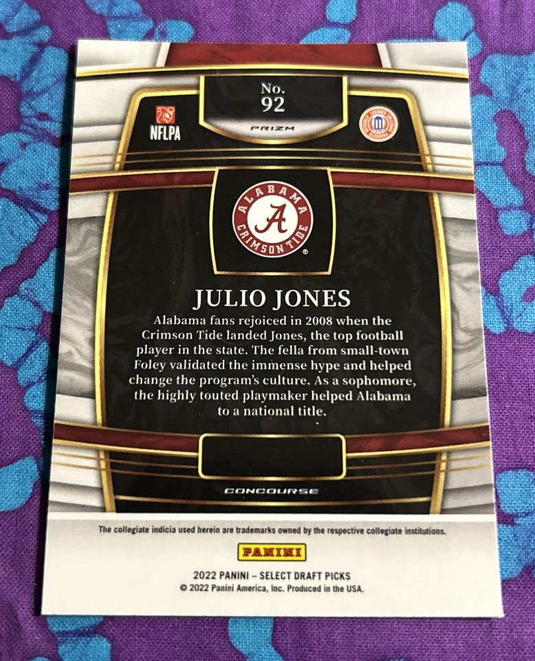 Julio Jones GOLD LAZER Prizm Concourse #92 2022 Select Draft Picks | eBay