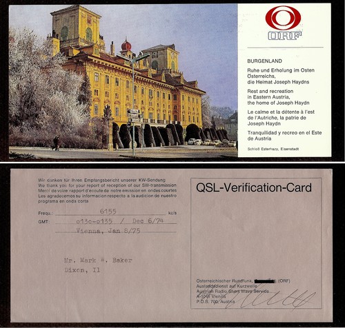 QSL Austria ORF BURGENLAND 6155 kcs + Schedule + Reception Form SWL DX ...