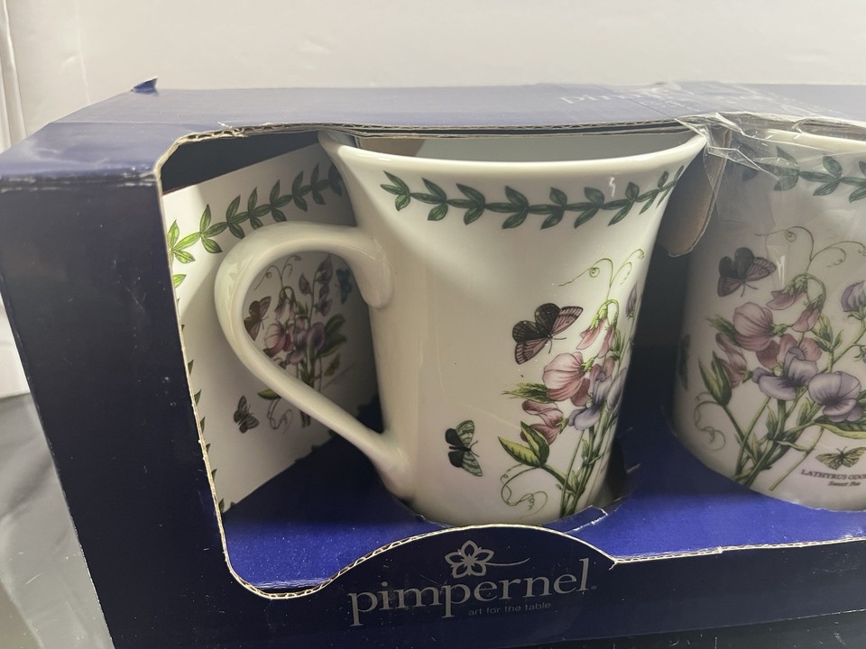 Pair Portmeirion Pimpernel Botanic Garden Floral Mug w Matching Coaster ...