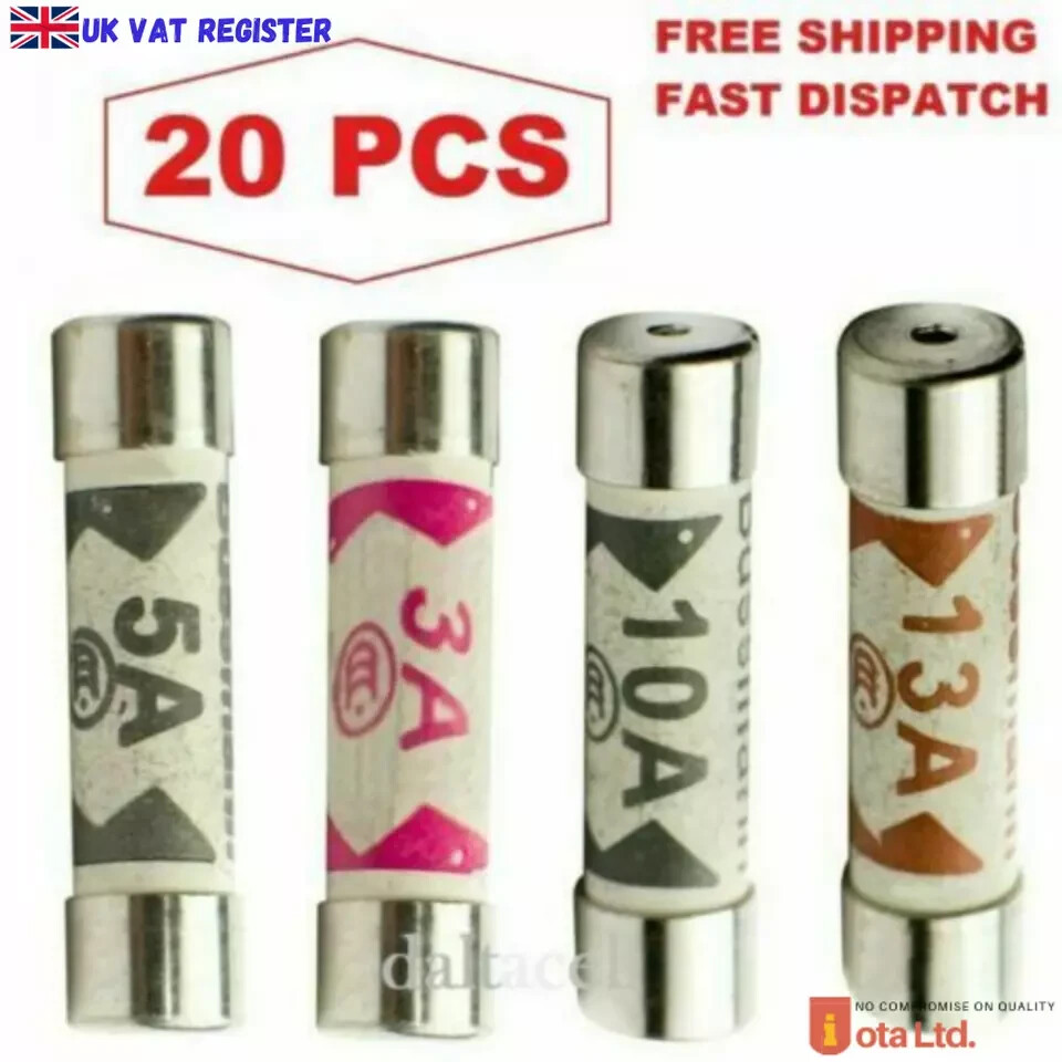 20x Mixed Domestic Fuses 3a 5a 10a 13a Plug Top Household Mains Ceramic ...