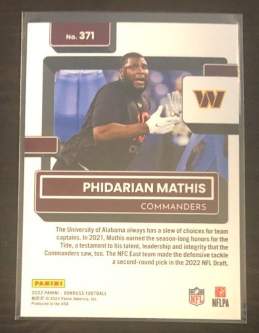 2022 Panini Donruss PHIDARIAN MATHIS Rated Rookie RC #371 Commanders | eBay