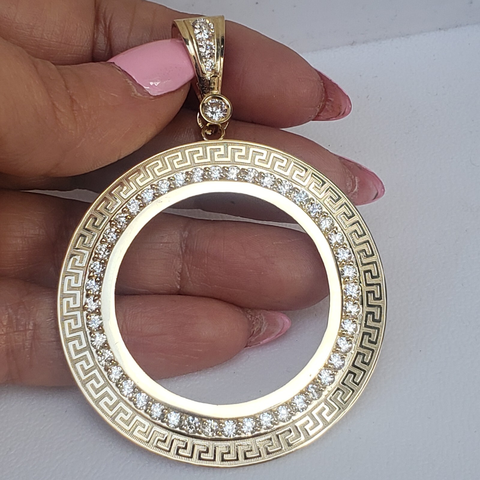 14k solid gold 50 pesos centenario Coin Bezel Frame pendant greek Key ...