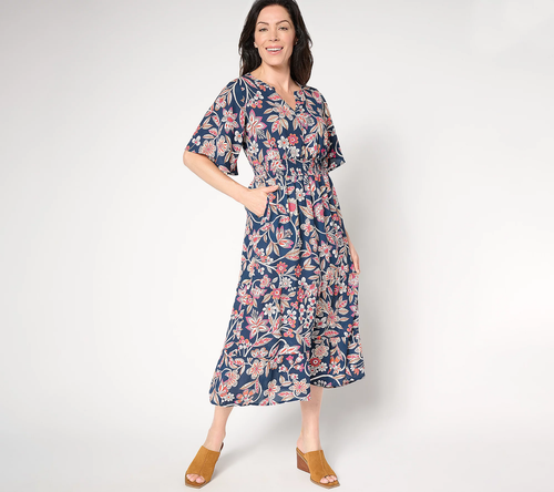 NEW Belle by Kim Gravel 2X Floral Dreams Tiered Flutter Dress in Indigo ...