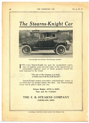 1914 F.B. Stearns Co. Ad: Stearns Knight 4 Cylinder Roadster ...