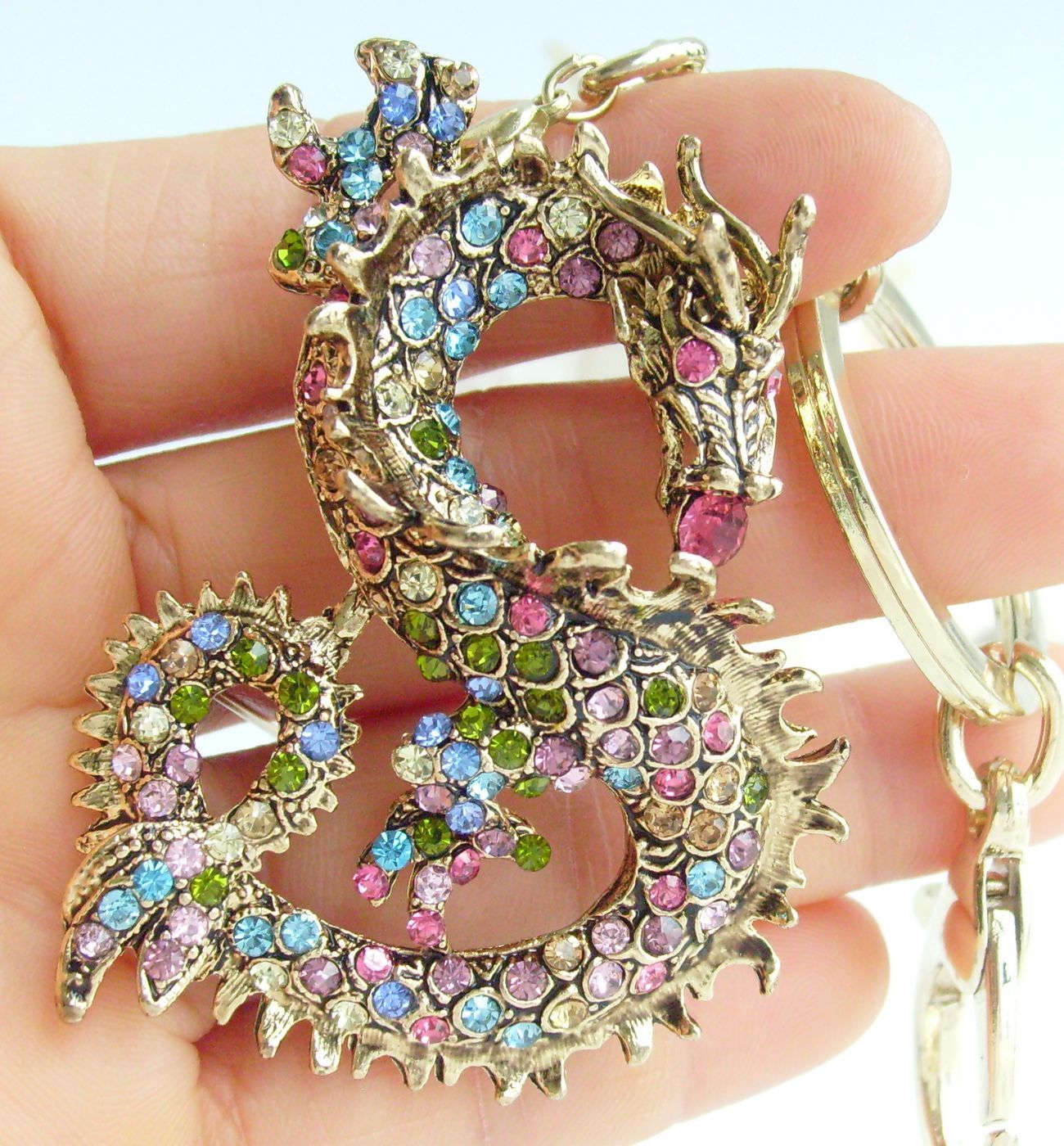 2.36" Unique Chinese Dragon Keychain Pendant Rhinestone Crystal KP02980 ...