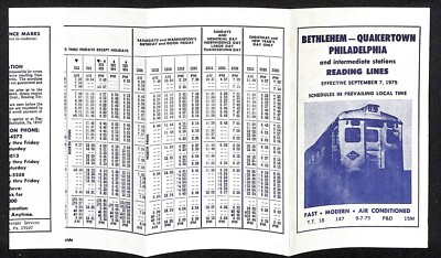 Reading Lines Railroad Bethlehem Quakertown Sept. 7 1975 Time Table VGC ...