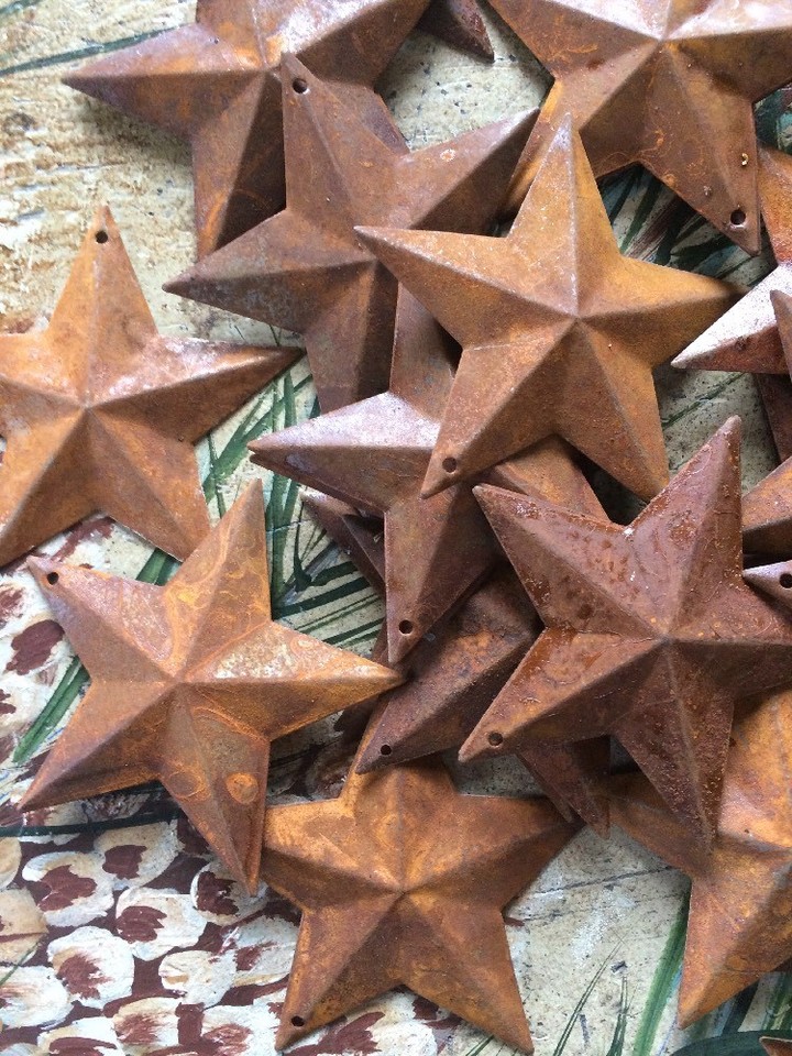 24 Rusty Barn Stars Star 2D Dimensional Tin 2.25" Wide w/Hole Primitive ...