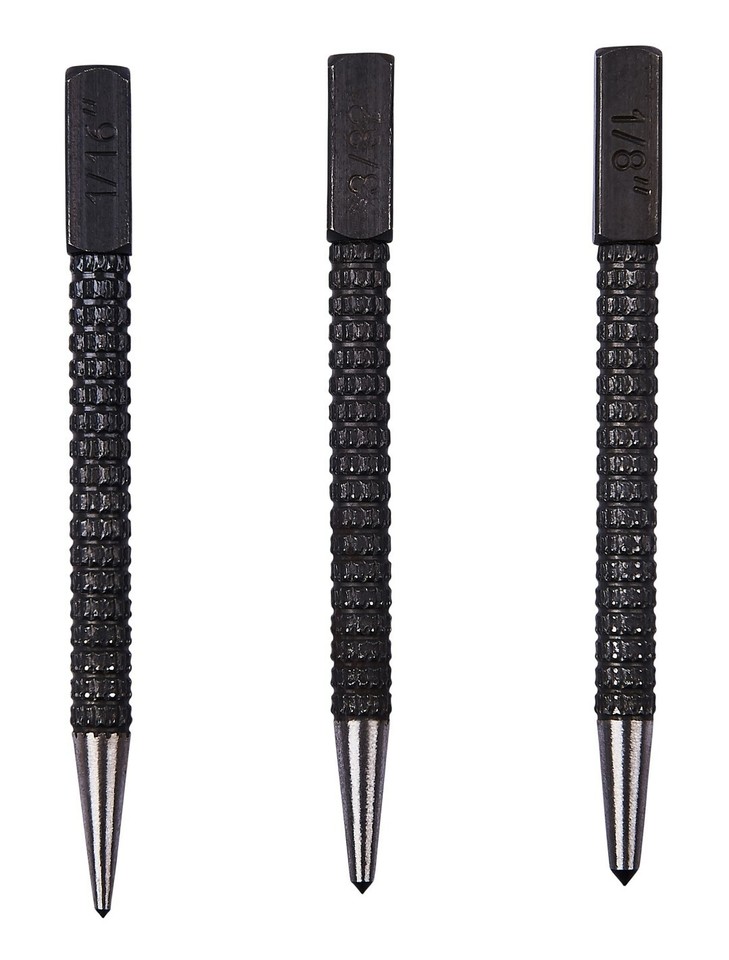 3Pc 4" Steel Centre Punch Set 1/16" 3/32" 1/8" Point Scribe Marking ...