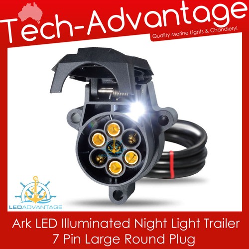 ILLUMINATED 7-PIN LARGE ROUND LED NITE LIGHT BOAT CARAVAN TRAILER PLUG ...