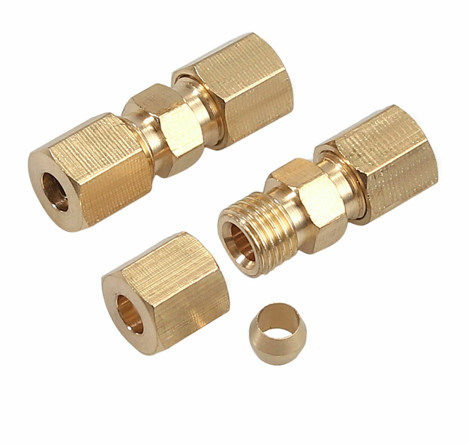 10 Pcs Straight Brass Brake Line Compression Fitting Unions For 3/16 ...