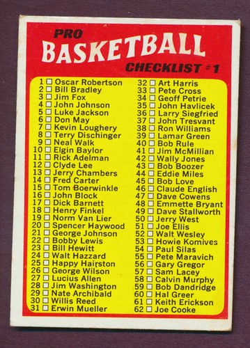 1971-1972 TOPPS BASKETBALL CHECKLIST #1 EXMT #144 UNCHECKED | eBay