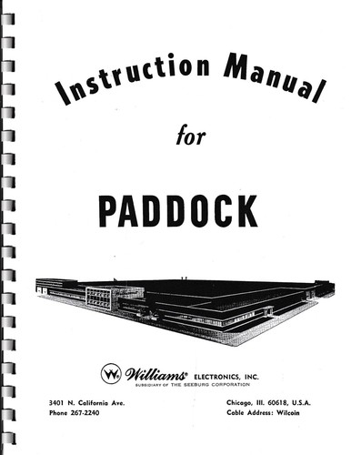 WILLIAMS 1969 PADDOCK PINBALL MACHINE MANUAL - NEW! | eBay