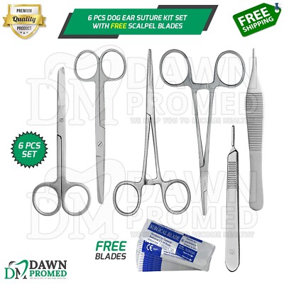 6 Pcs Dog Ear Suture Kit Set Free Scalpel Blades Surgical Veterinary ...