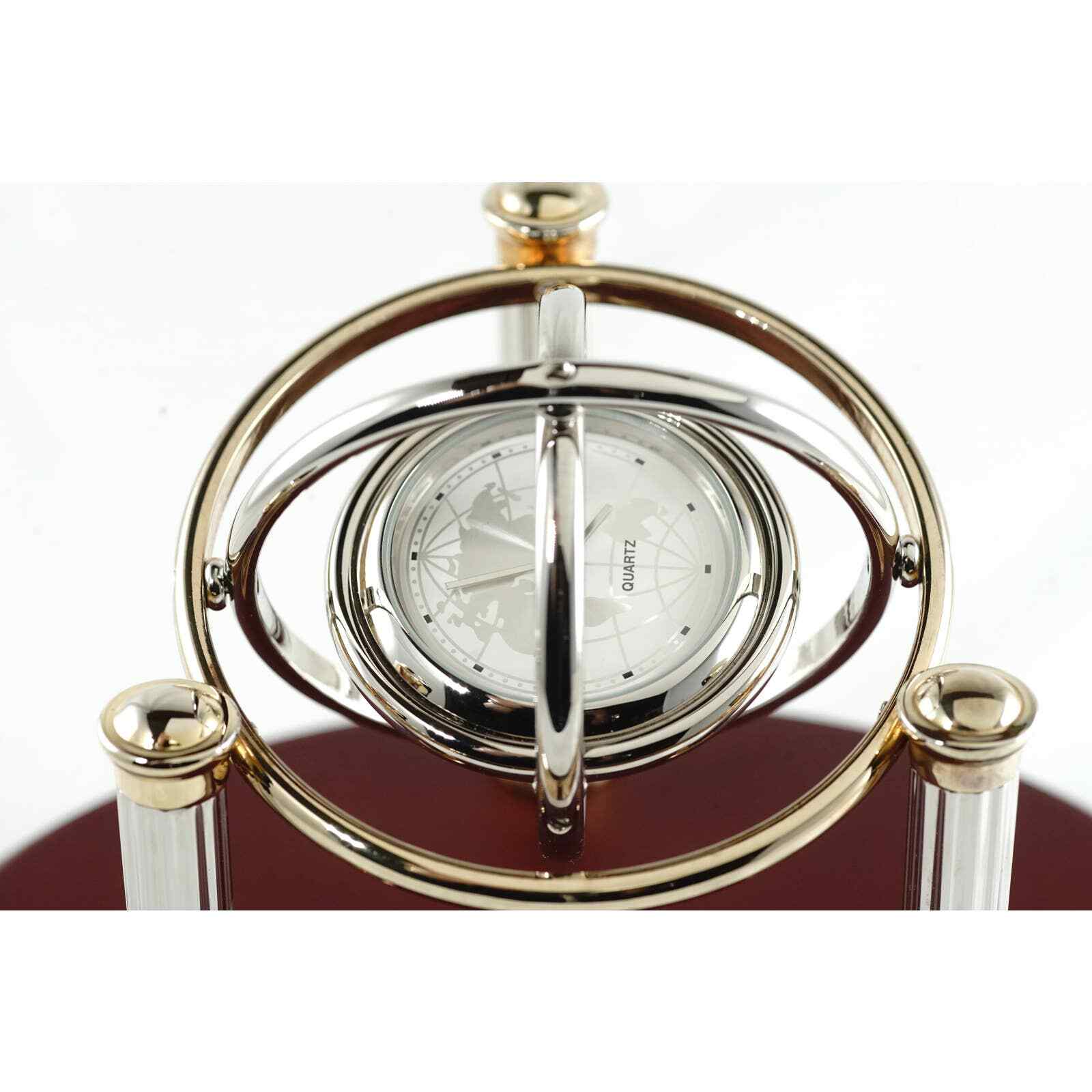World Desk Clock Gyroscopic , Pedestals Wood Base Quartz Rotating Clock ...