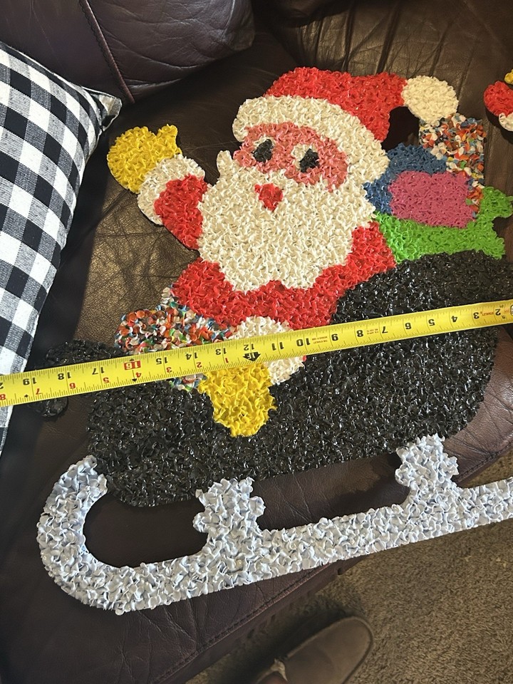 Vtg Lot Santa in Sleigh Rudolph Reindeer Melted Popcorn Plastic Wall ...