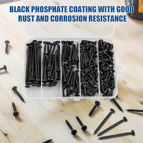 168 PCS Drywall Screws Assortment Kit, Coarse Thread, Black Wood Screws ...