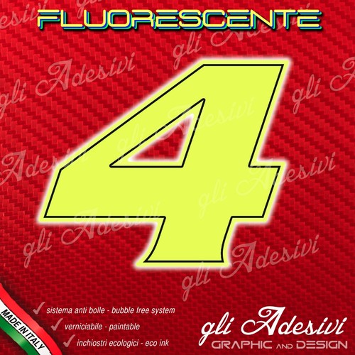Adhesive Stickers Number 4 Moto Car Cross Race Yellow Fluorescent 10 CM ...