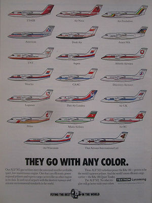 11/89 PUB TEXTRON LYCOMING ALF 502 GAS TURBINES AIRLINES BAE 146 ANSETT ...