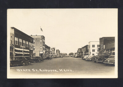 RPPC AUGUSTA KANSAS DOWNTOWN STATE STREET SCENE OLD CARS REAL PHOTO ...