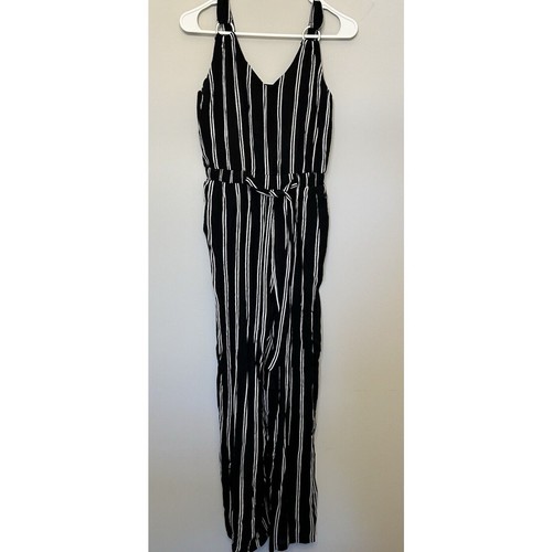 Derek Heart Black Stripe Sleeveless Jumpsuit Romper Womens Small Belted ...