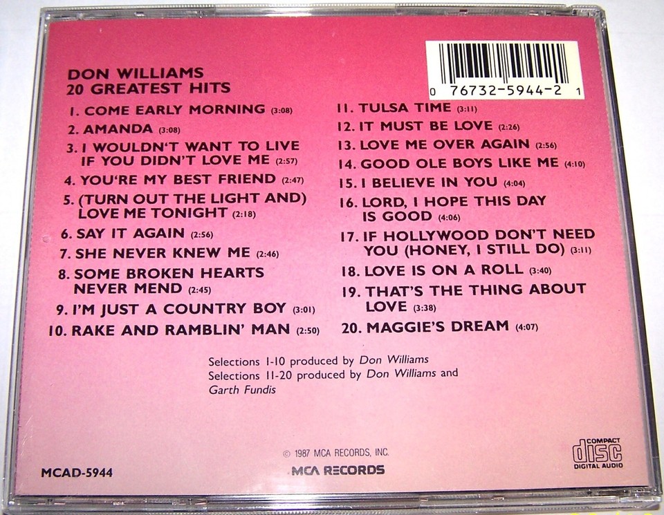 Don Williams 20 Greatest Hits - Don Williams - Audio CD 76732594421| eBay