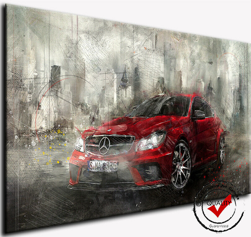 MERCEDES AUTO BILD ROT LEINWAND DEKO WAGEN POSTER BILDER WANDBILD ...
