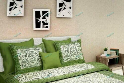 Aadi Manav Print Geometric Printed Pure Cotton Double Bed Sheet With 2 ...