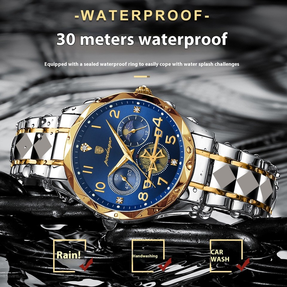 POEDAGAR Men's Watch Waterproof Luminous Fashionable Quartz | eBay