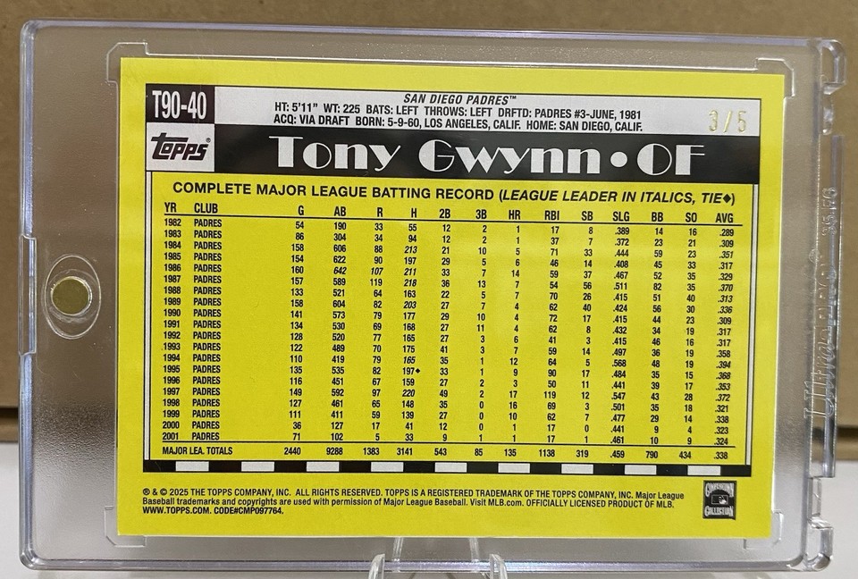 2025 Topps Series 1 - 1990 Topps Baseball Tony Gwynn #T90-40 Red 3/5 | eBay