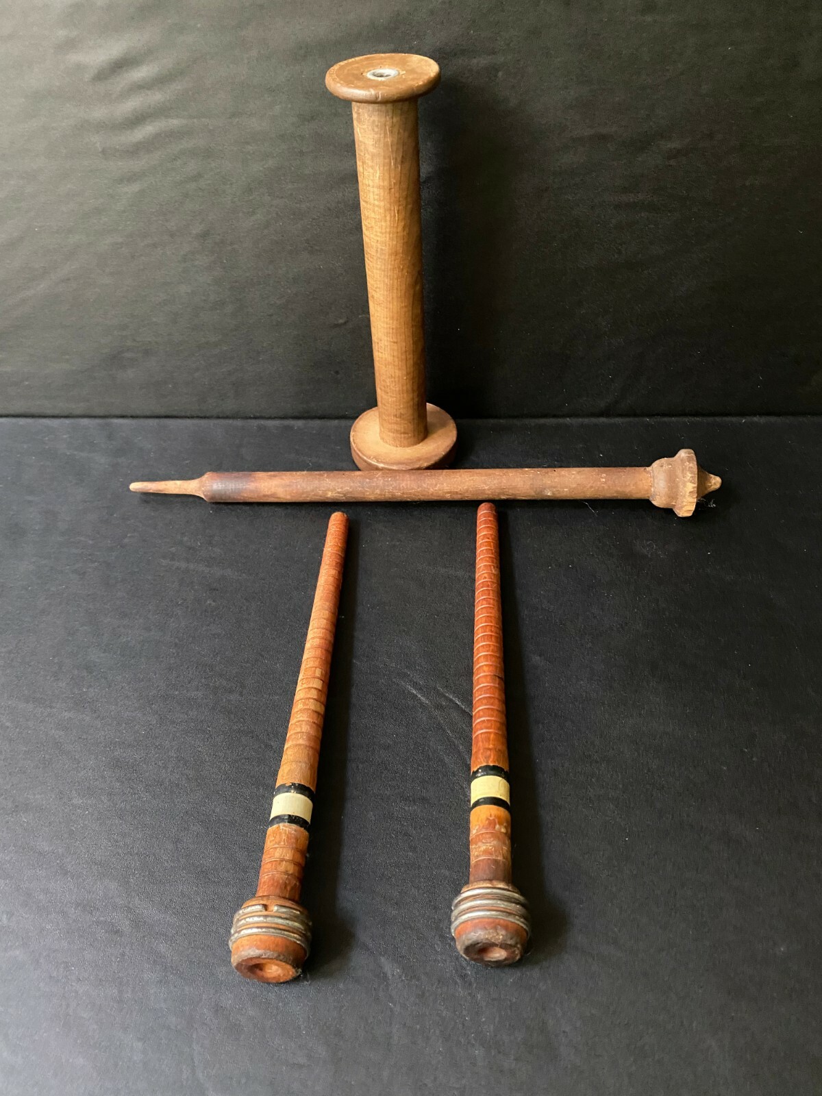 2 Vtg Wood Sewing Spindles Spools & 1 Industrial Thread Spools & 1 Home ...