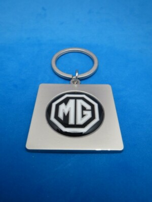 MG MGA MGB MIDGET LOGO SQUARE KEYRING SATIN NICKEL KEY RING CHAIN #033 ...