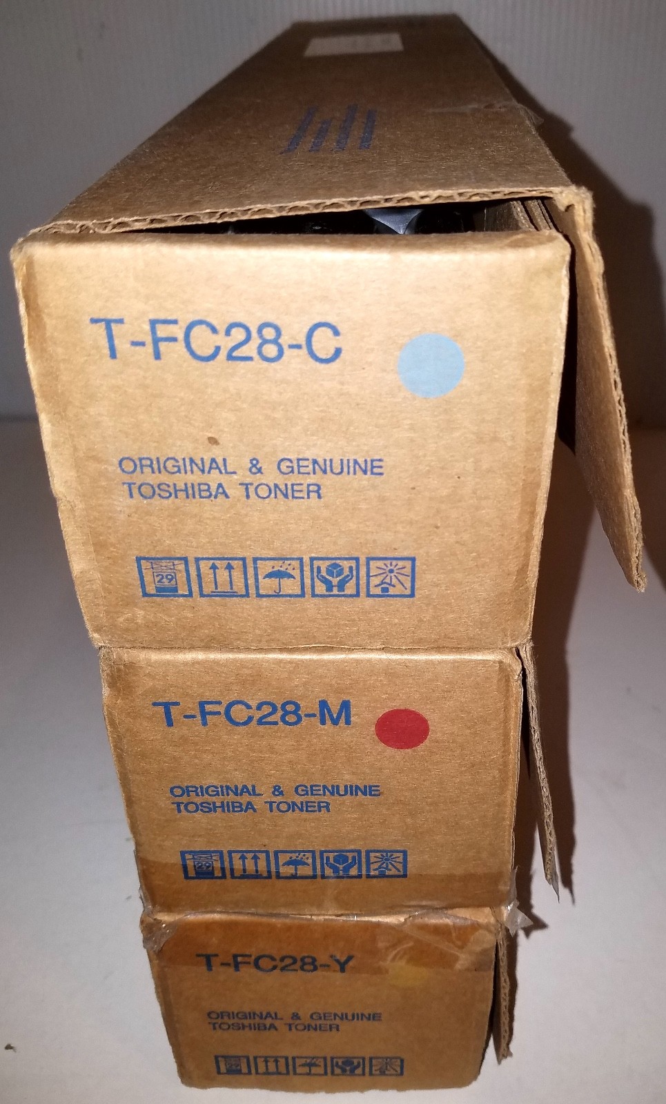 (SET OF 3) Genuine Toshiba T-FC28-C, T-FC28-M, T-FC28-Y oem Toner ...