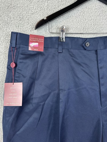 Covington Pants Mens 46x32 Navy Perfect Pant Pleated Front No Iron ...