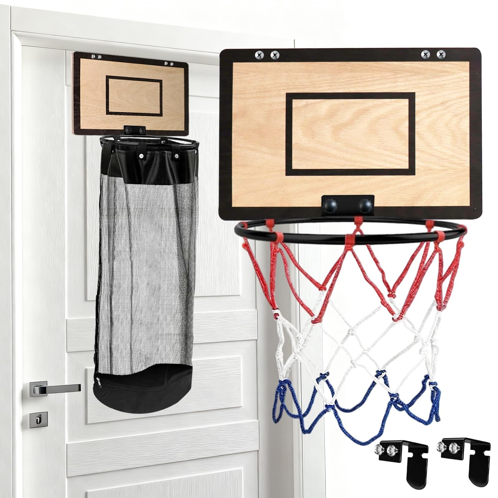 Over the Door Basketball Laundry Basket, 2-in-1 Wooden Basketball Hoop ...