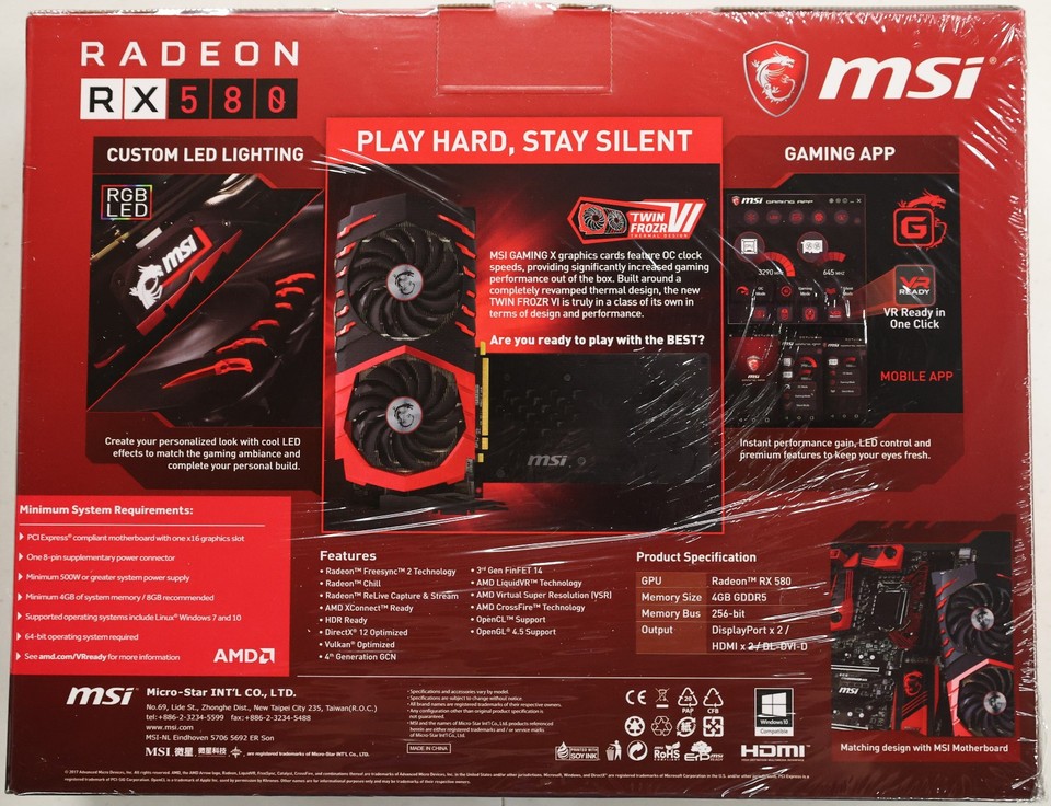 AMD Radeon RX 580 - 4GB GDDR5 - Brand New - MSI Gaming X Graphics Card ...