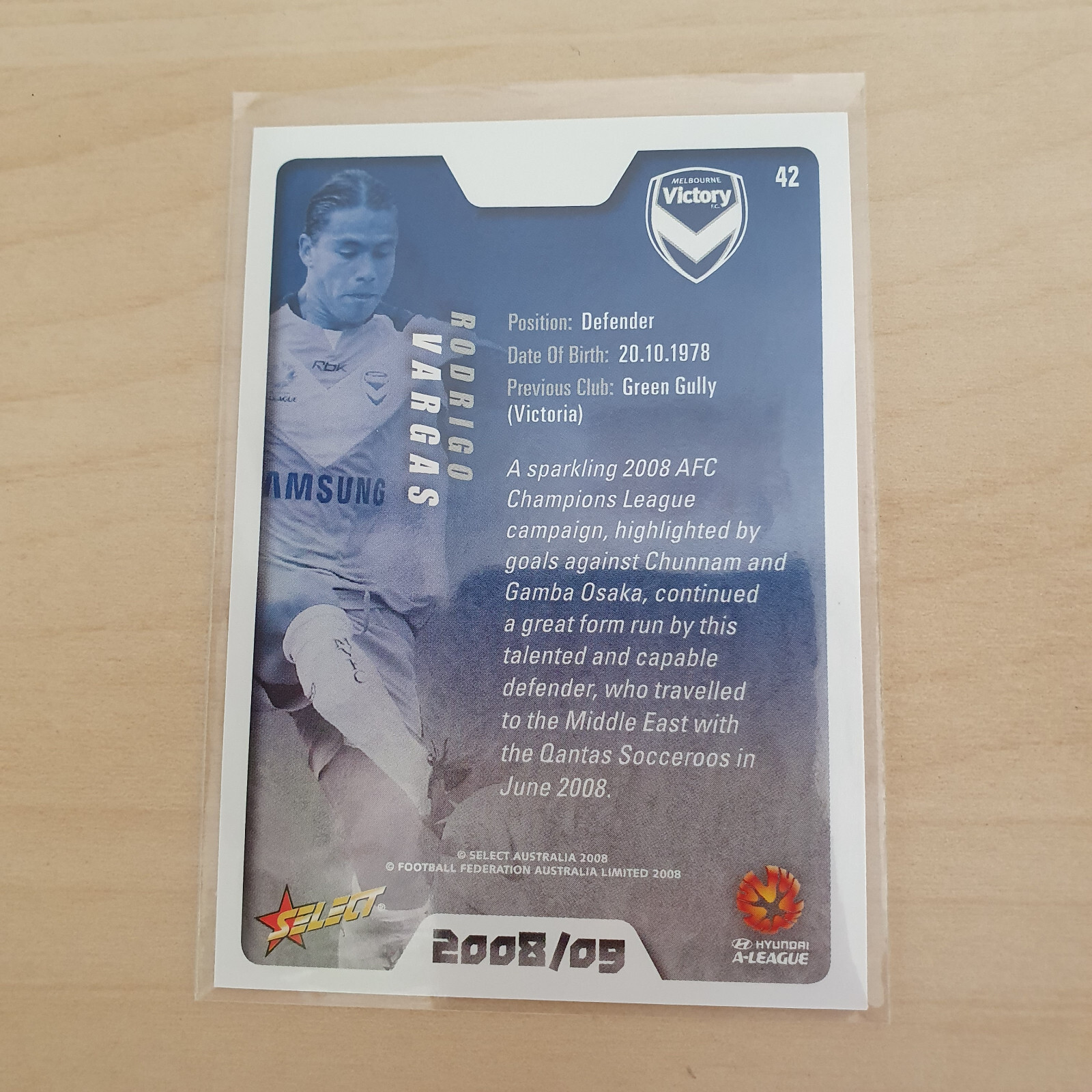 Rodrigo Vargas Hyundai A-League 2008/09 Select Football Soccer Card #42 ...
