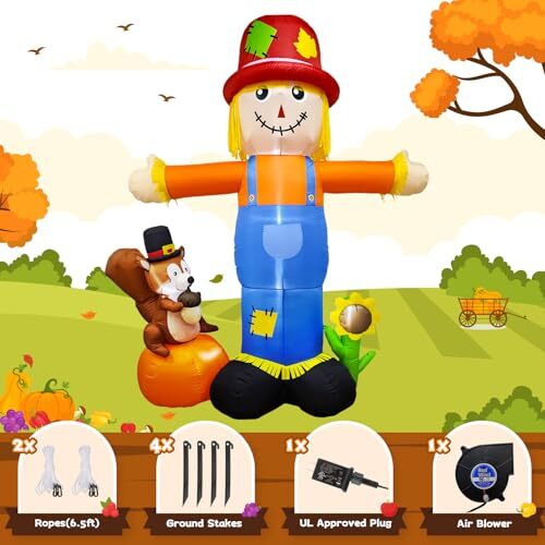 8FT Thanksgiving Inflatable Scarecrow Decorations Outdoor, Blow Up ...