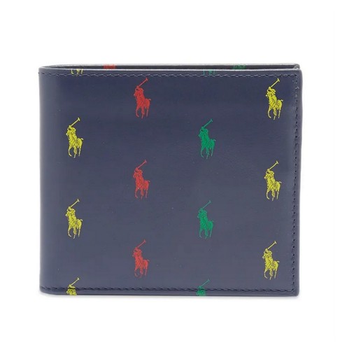 Polo Ralph Lauren All over Pony Billfold Leather Wallet Navy/Multicolor ...