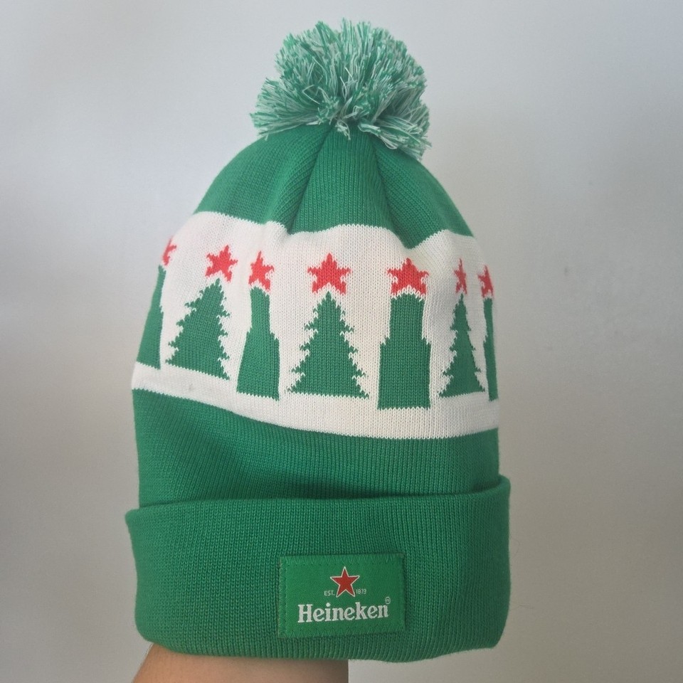 Heineken Winter Ski Hat Beanie Pom Toque Green White Red Beer Promo Est ...