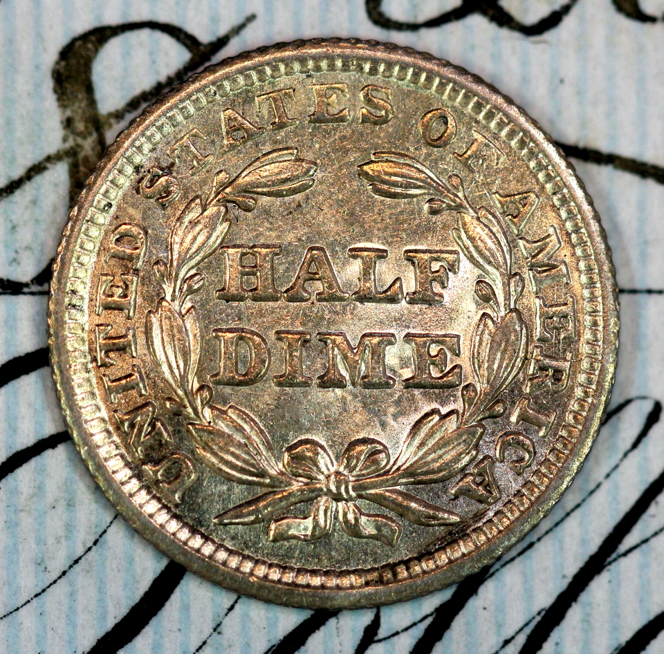* 1845-P * NEAR+ GEM BU MS SEATED LIBERTY HALF-DIME * FROM ORIGINAL ...