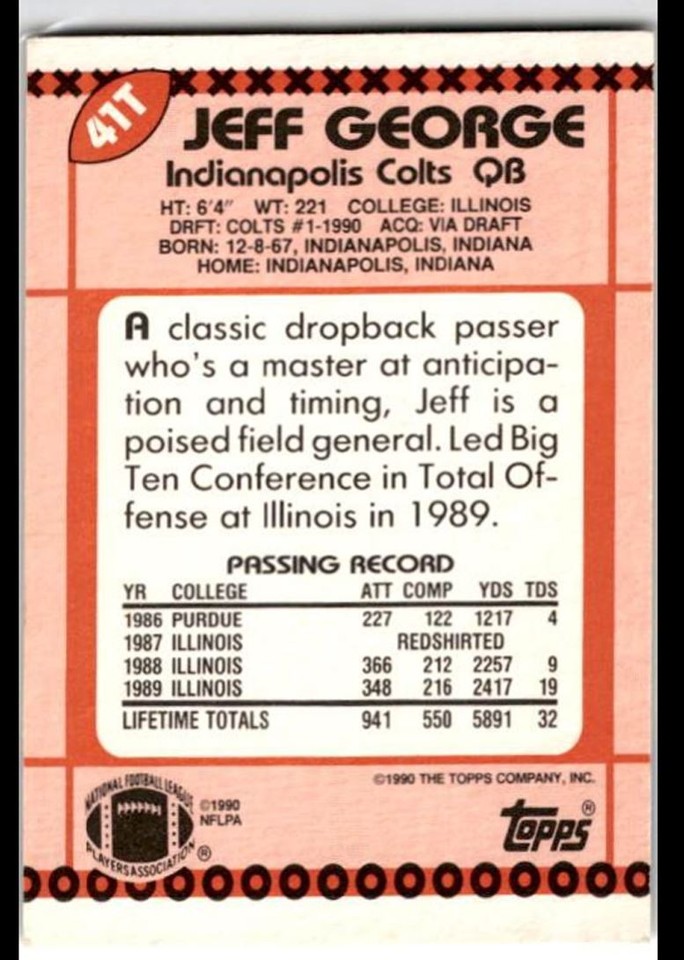 1990 Topps Traded Jeff George Rookie Indianapolis Colts #41T | eBay