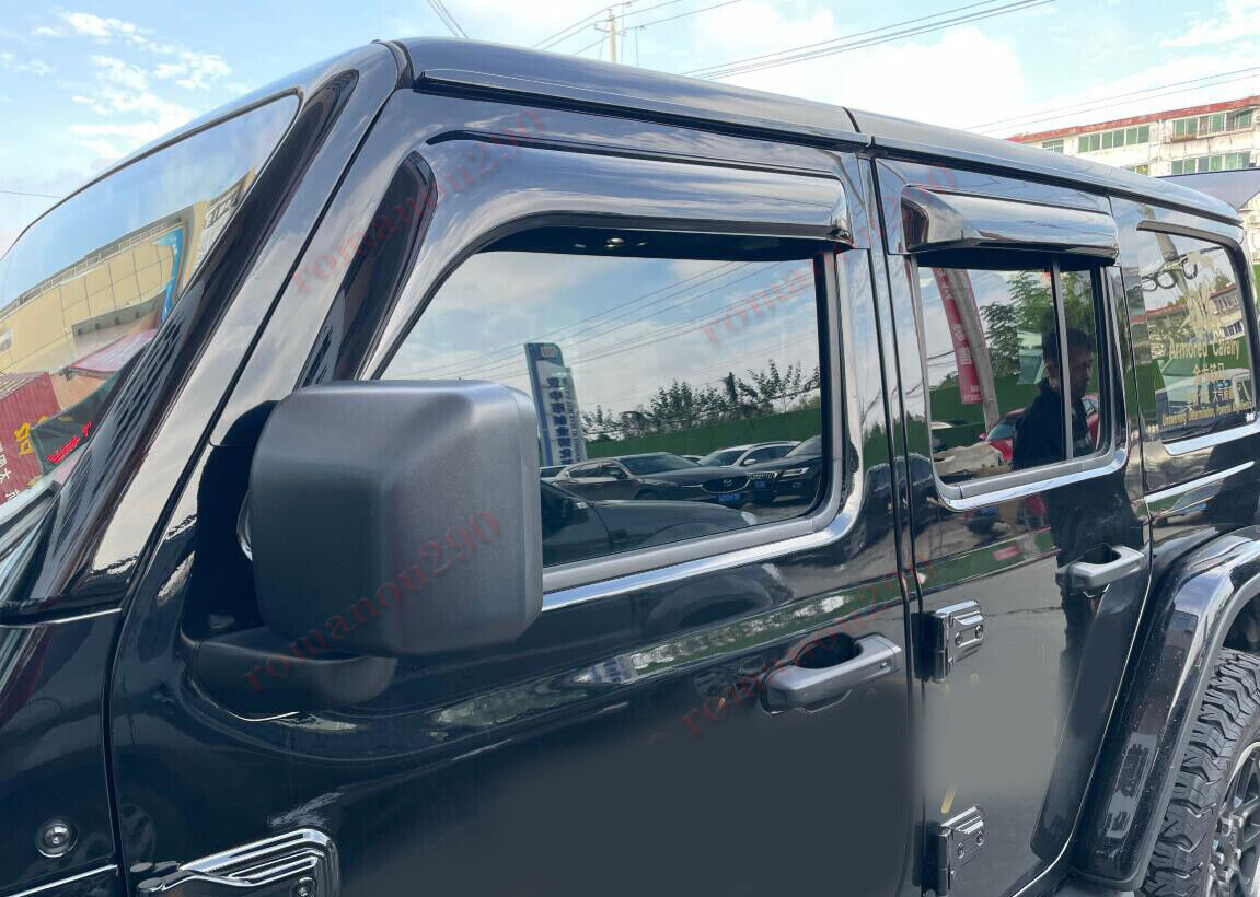 For Jeep Wrangler 2018-24 Black Side Window Visors Sun Rain Guard Vent ...
