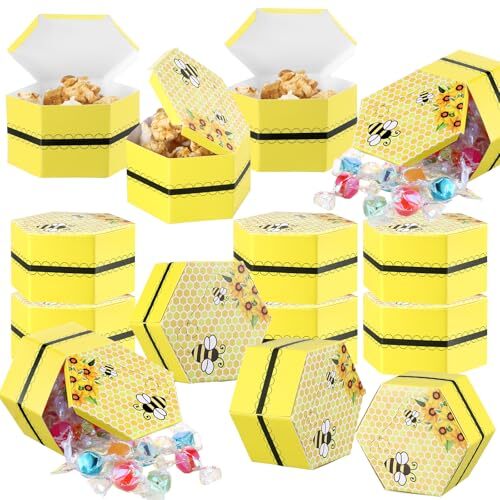 50 Pcs Bee Candy Boxes Paper Beehive Gift Boxes Yellow Paper Treat ...