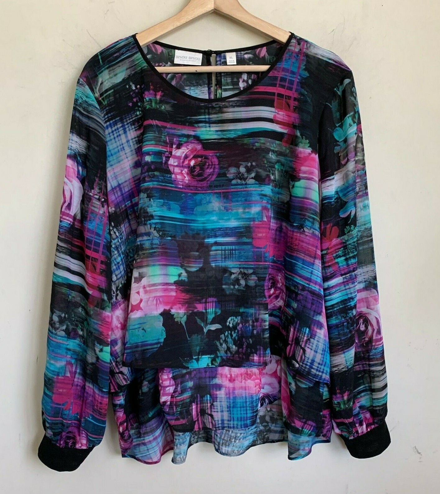 Bisou Bisou Michele Bohbot Top Pullover Layered Abstract Multi Long ...