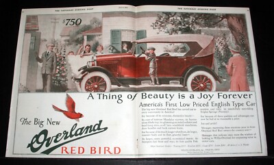 1923 OLD MAGAZINE PRINT AD, THE BIG NEW OVERLAND RED BIRD TOURING CAR ...
