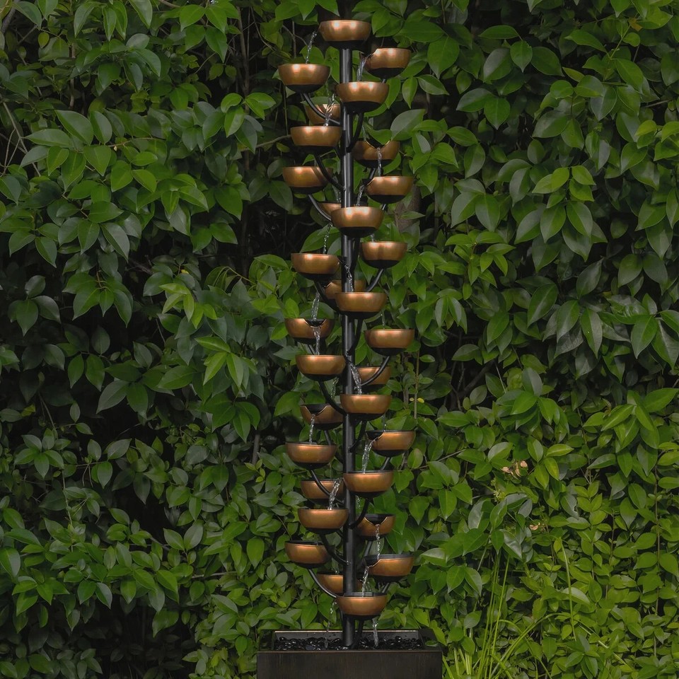 65" Cascading Steel Cup Waterfall Sound Fountain Copper Finish Rust ...