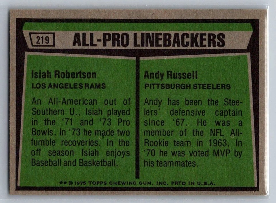 1975 NFL Topps #219 Isiah Robertson / Andy Russell AP NR/MT MTFBC-10 | eBay