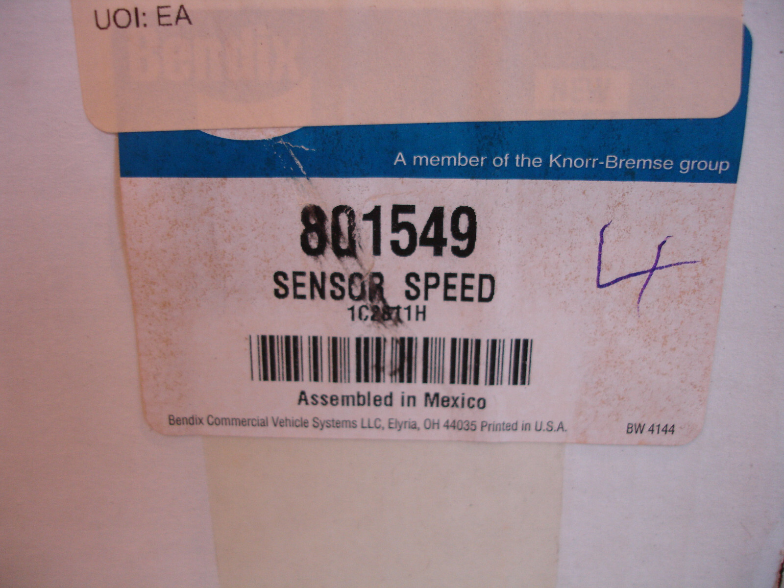 Bendix 801549 Notched Hub Wheel Speed Anti Lock Brake System Sensor ...