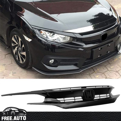 Fits 16-21 Honda Civic 10th Gen Mesh Front Bumper Hood Grille Gloss ...